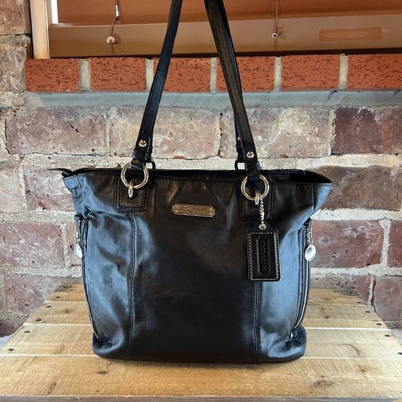 Coach | Bags | Coach F9456 North South Gallery Black Leather Zipper ...